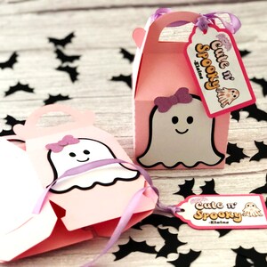 Pink Halloween Treat Bags, Cute Ghost Halloween Favor Boxes, Treat ...