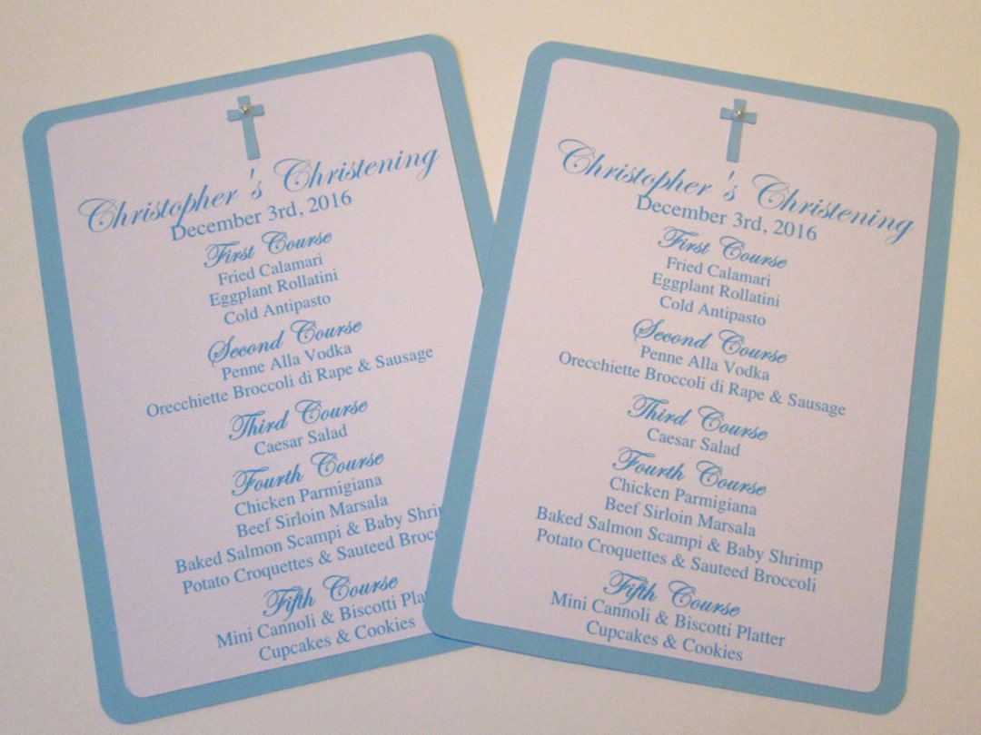 4 Baptism Menu Cards, Personalized Christening Menu Cards, Confirmation ...