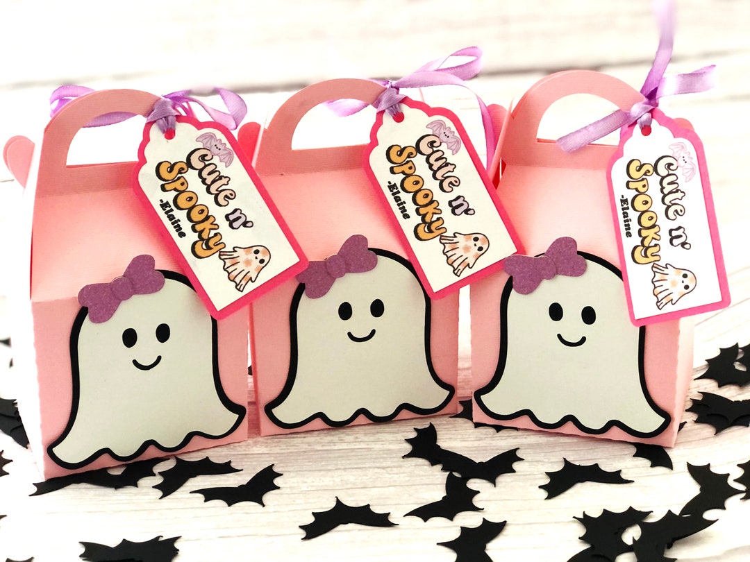 Pink Halloween Treat Bags, Cute Ghost Halloween Favor Boxes, Treat ...