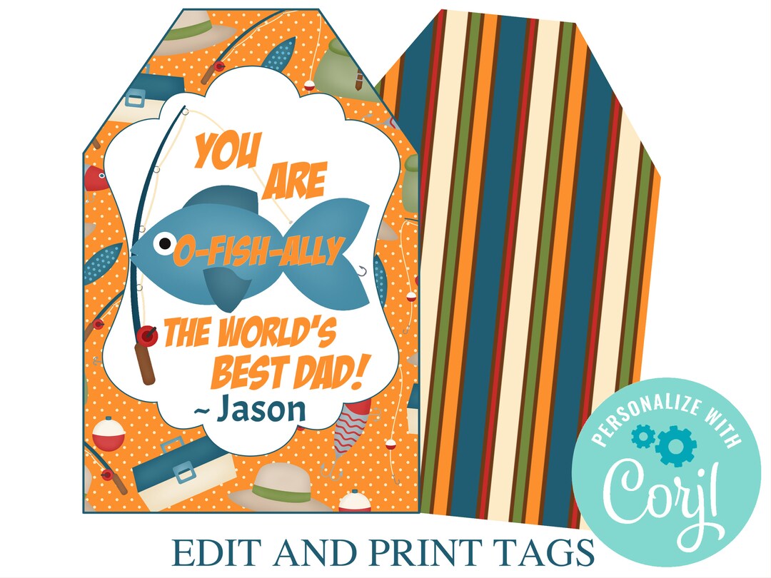 Fishing Father's Day Gift Tags Printable, Editable Happy Fathers Day ...
