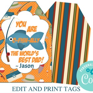 Fishing Father's Day Gift Tags Printable, Editable Happy Fathers Day ...
