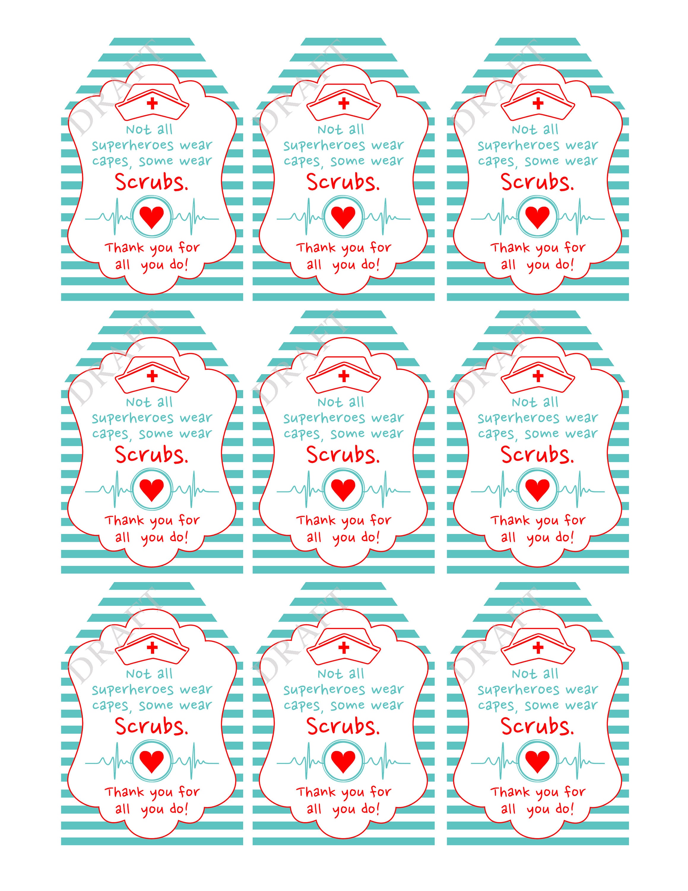 Nurses Week Gift Tags, Printable Nurse Thank You Tags, Doctor ...