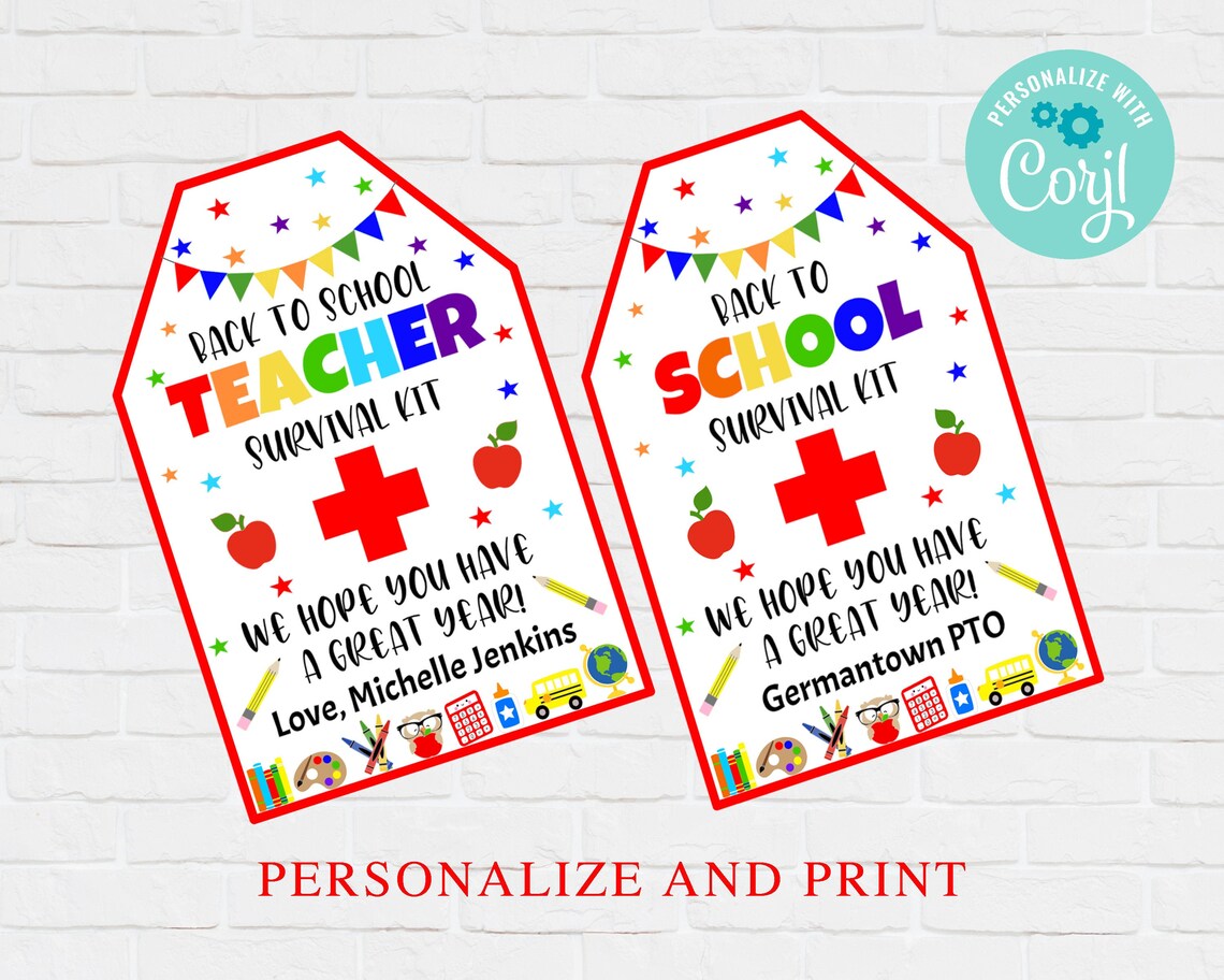 Teacher Survival Kit Gift Tags Back to School Favor Tags - Etsy