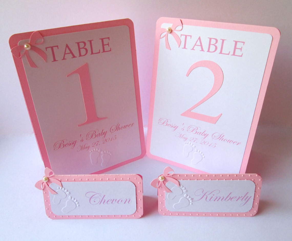 5 Pink Girl Baby Shower Table Numbers, Baby Shower Table Cards, Double ...