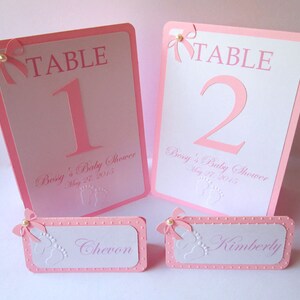 5 Pink Girl Baby Shower Table Numbers, Baby Shower Table Cards, Double ...