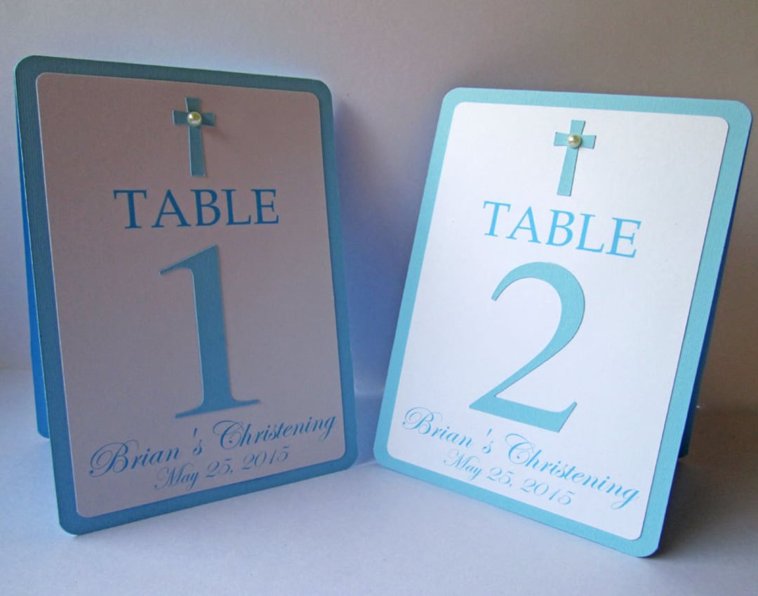 5 Personalized Boy Baptism Table Numbers, Christening Table Cards ...