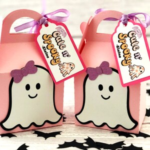 Pink Halloween Treat Bags, Cute Ghost Halloween Favor Boxes, Treat ...