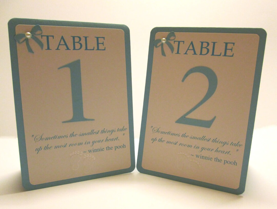 4 Blue Boy Baby Shower Table Numbers, Baby Shower Table Cards, Double ...