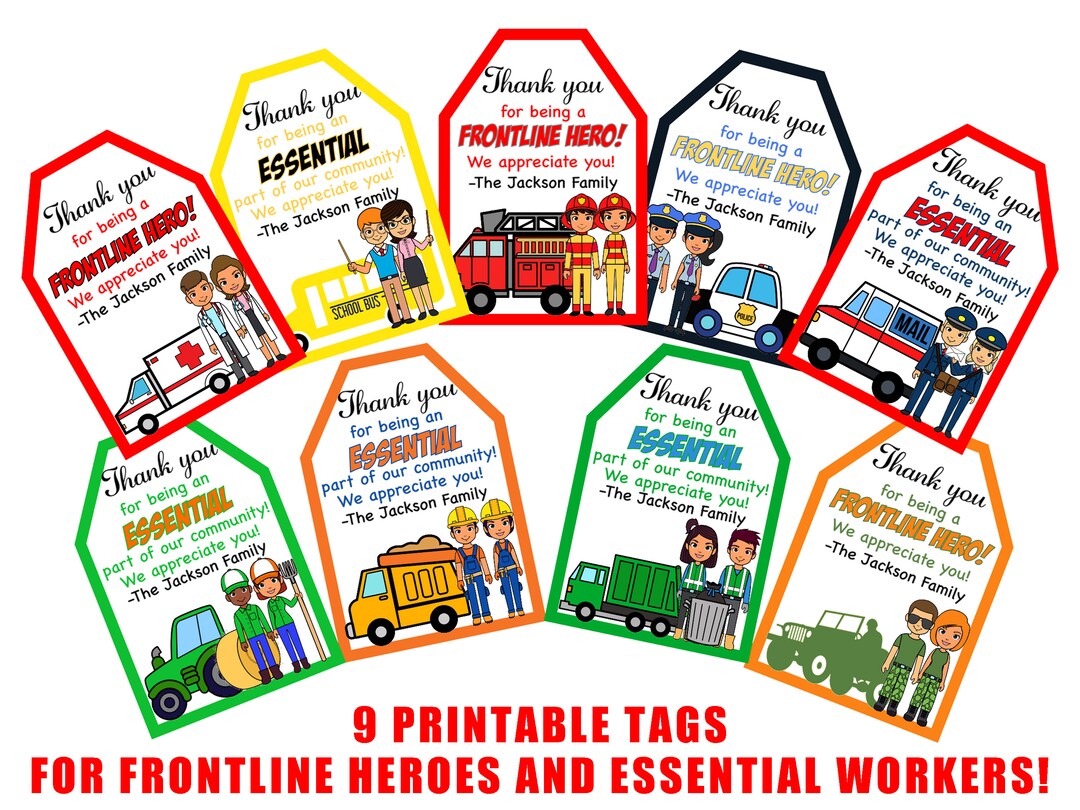 Frontline Heroes Thank You Tags, Printable Essential Workers ...