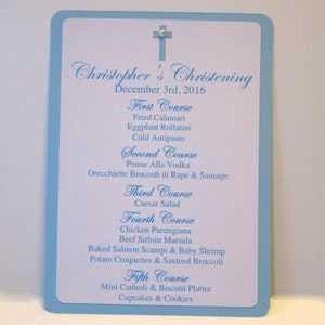 4 Baptism Menu Cards, Personalized Christening Menu Cards, Confirmation ...