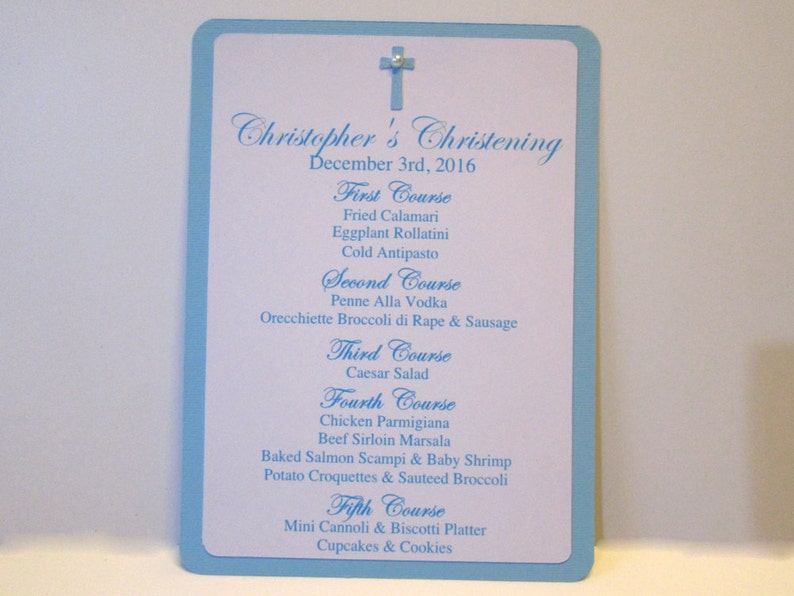 4 Baptism Menu Cards, Personalized Christening Menu Cards, Confirmation ...
