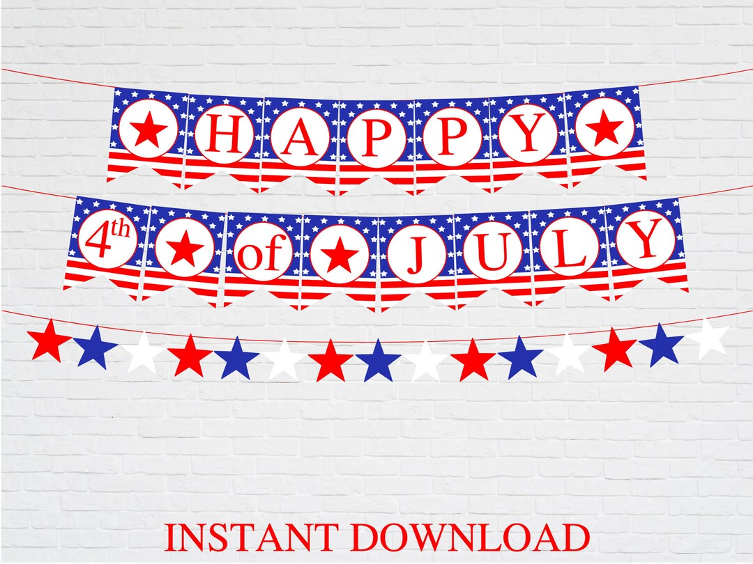 Happy 4th of July Printable Banner, Party Decorations, Independence Day ...