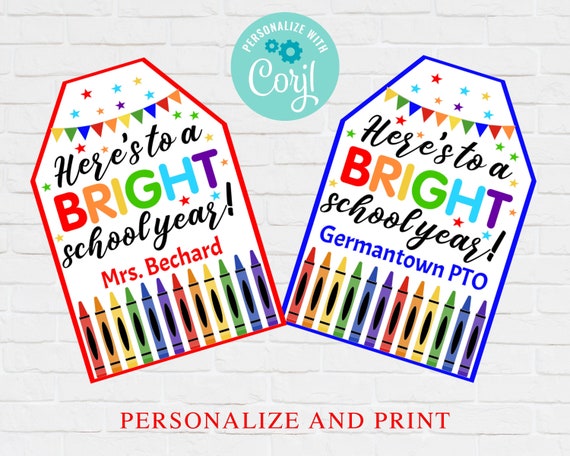 Here's to a Bright School Year Gift Tags First Day of - Etsy
