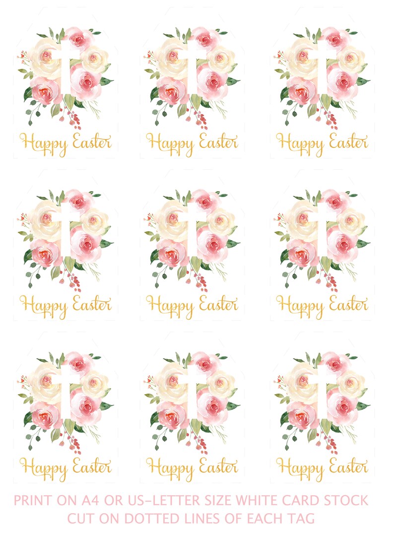 Religious Easter Gift Tags, Printable Floral Easter Favor Tags, Happy ...