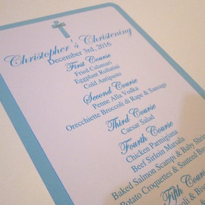 4 Baptism Menu Cards, Personalized Christening Menu Cards, Confirmation ...
