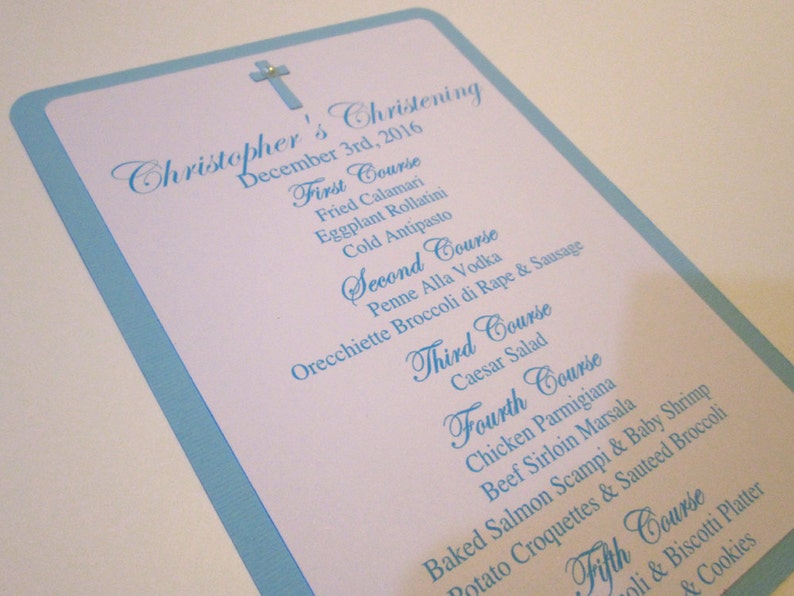 4 Baptism Menu Cards Personalized Christening Menu Cards | Etsy