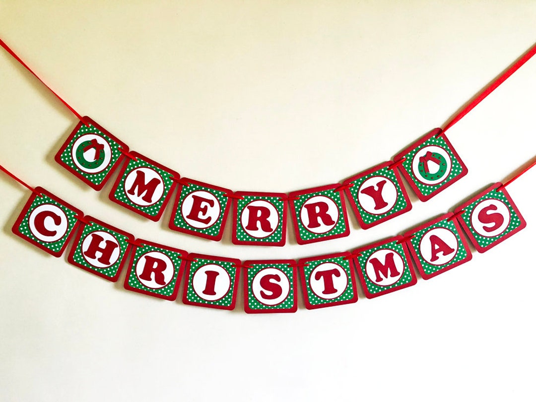 Merry Christmas Banner, Red and Green Polka-dot Holiday Banner ...