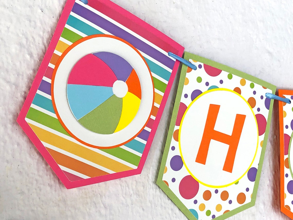 Girl Beach Ball Birthday Banner, Summer Fun Pool Party Decorations ...