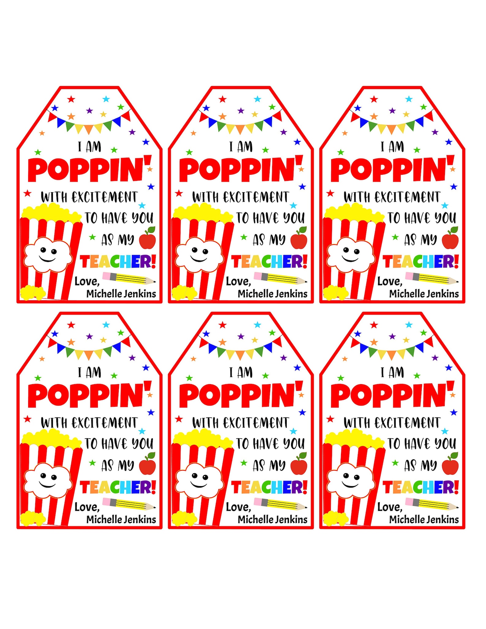 Popcorn Gift Tags Back To School Favor Tags First Day of | Etsy