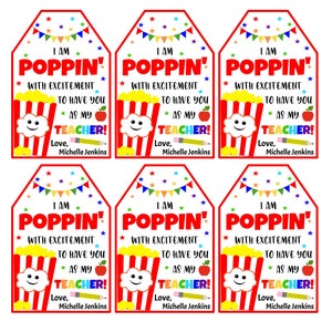 Popcorn Gift Tags, Back to School Favor Tags, First Day of School ...