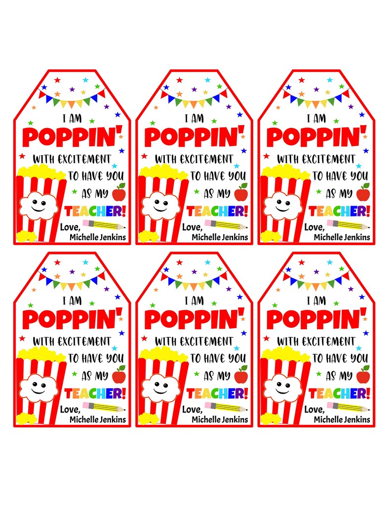 Popcorn Gift Tags Back To School Favor Tags First Day of | Etsy