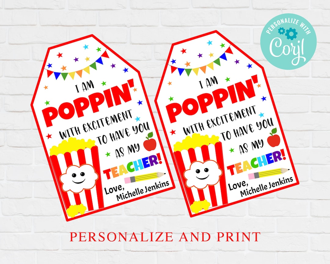 Popcorn Gift Tags, Back to School Favor Tags, First Day of School ...