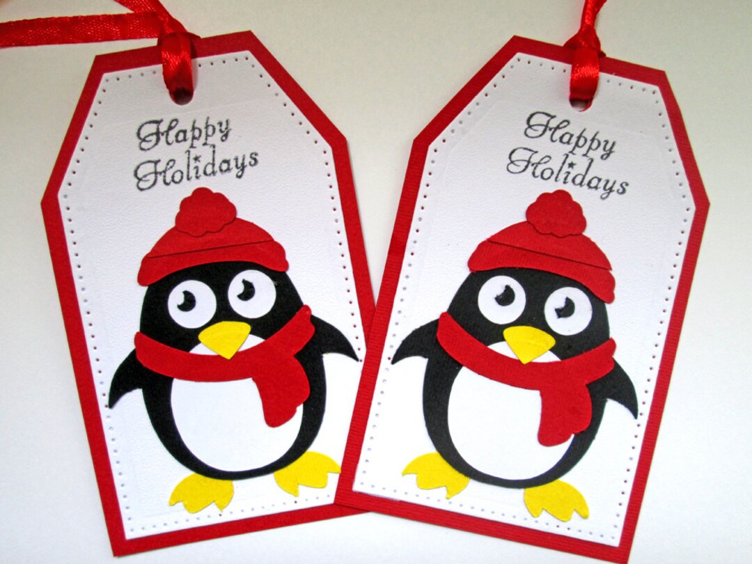Penguin Christmas Gift Tags, Red Ribbon, Set of 5 - Etsy