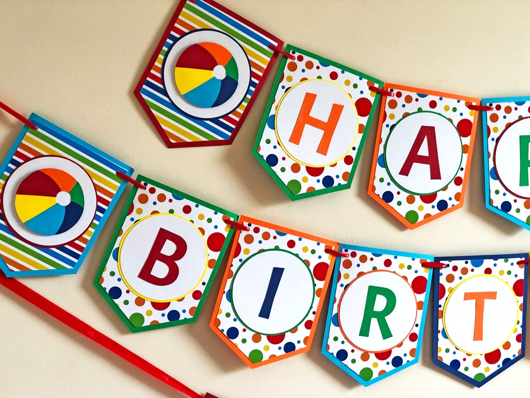 Beach Ball Birthday Banner, Summer Fun Pool Party Decorations, Beach ...