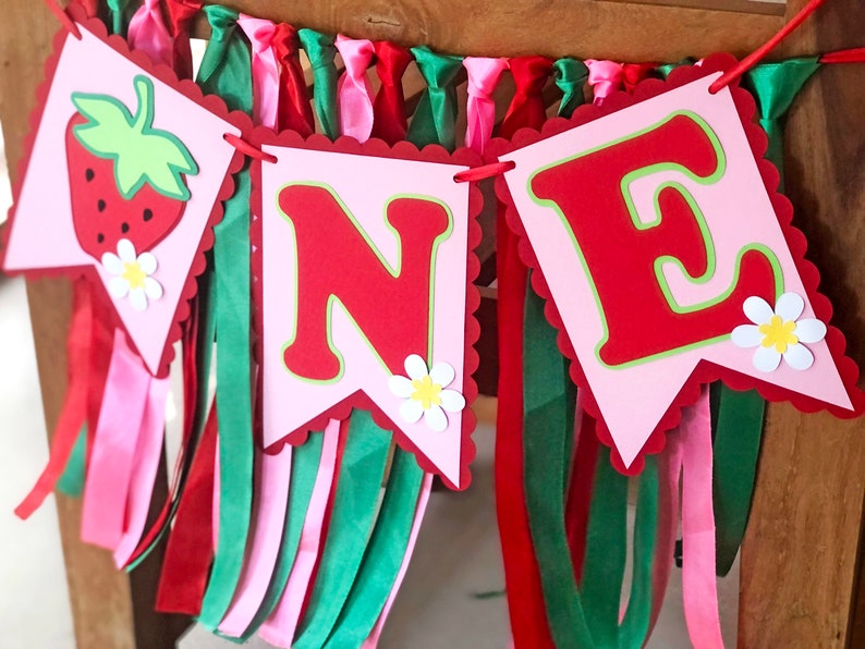 Strawberry First Birthday Banner Girl High Chair Banner One - Etsy