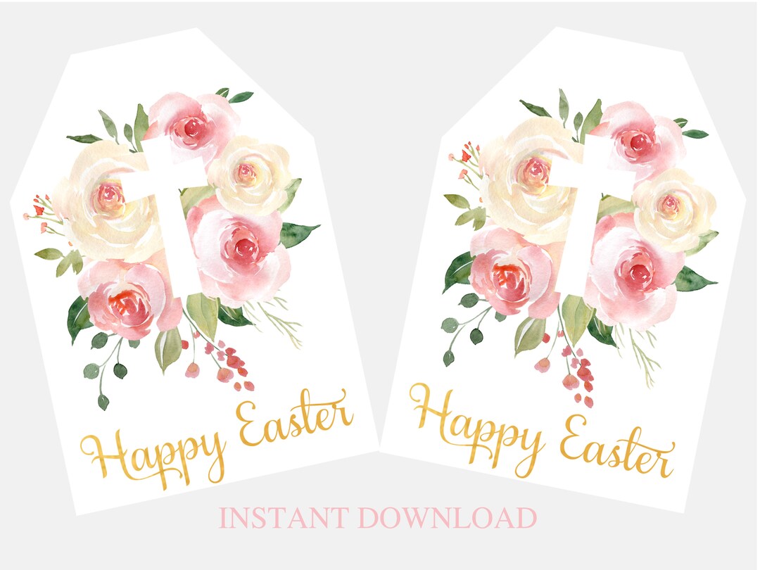 Religious Easter Gift Tags, Printable Floral Easter Favor Tags, Happy ...