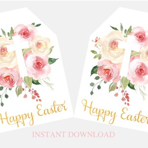Religious Easter Gift Tags, Printable Floral Easter Favor Tags, Happy ...