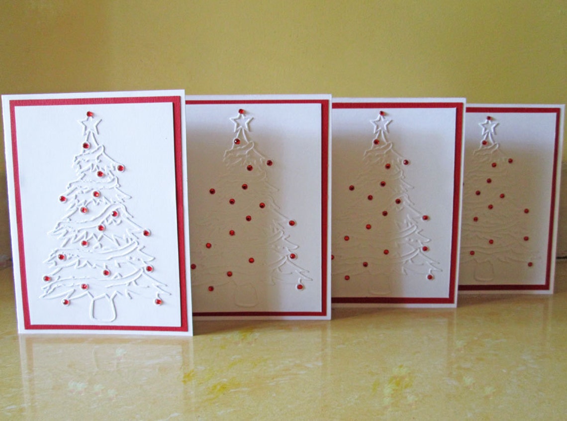 Tree Christmas Cards Embossed Christmas Card Set Holiday - Etsy