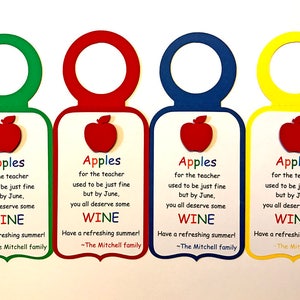 6 Teacher Gift Tags, Teacher Appreciation, Teacher Wine Tags, Teacher ...