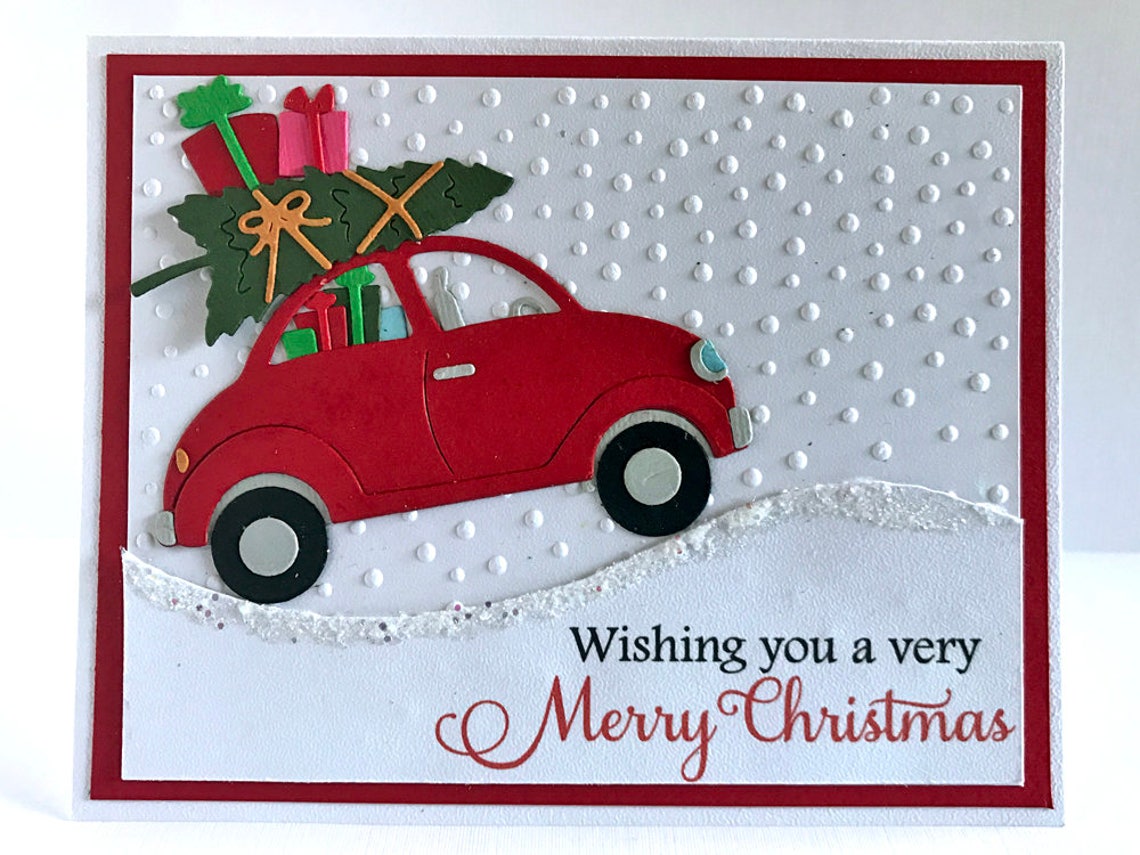 Car Christmas Cards Holiday Cards Embossed Christmas Card - Etsy