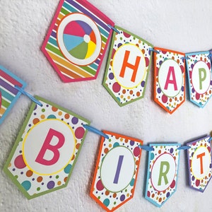 Girl Beach Ball Birthday Banner, Summer Fun Pool Party Decorations ...