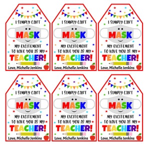 Mask Gift Tags, Back to School, First Day of School Teacher ...