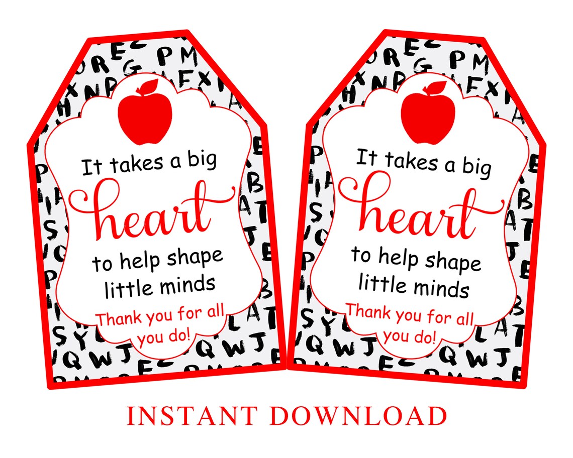 Teacher Appreciation Tags Printable Teacher Thank You Gift | Etsy