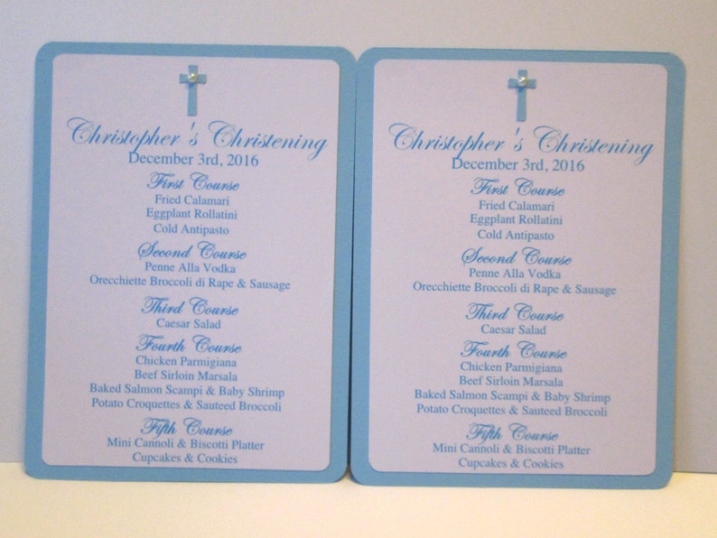 4 Baptism Menu Cards, Personalized Christening Menu Cards, Confirmation ...