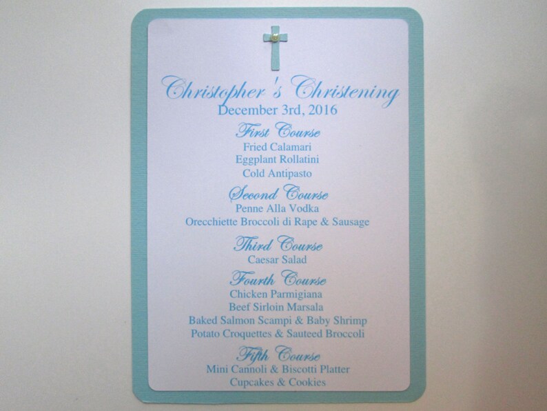 4 Baptism Menu Cards Personalized Christening Menu Cards | Etsy