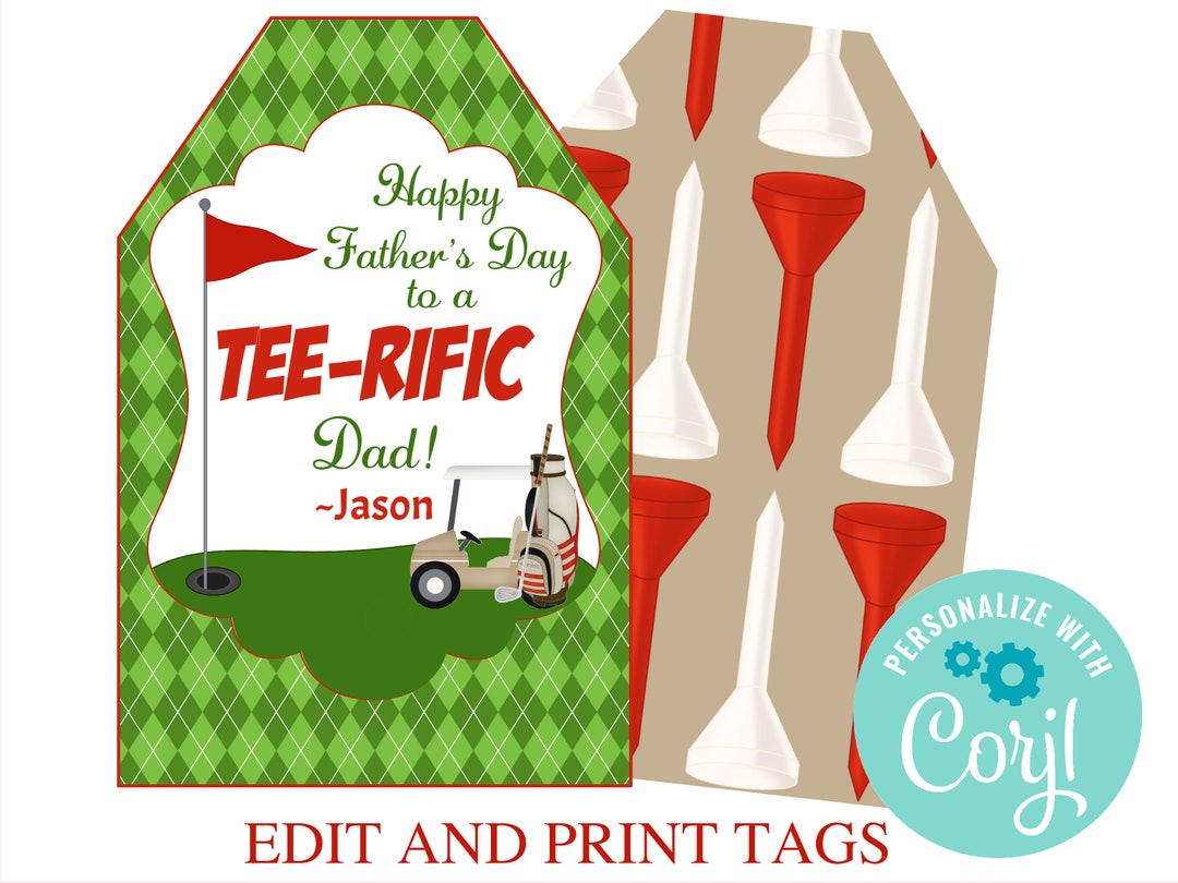 Golfing Father's Day Tags Printable, Editable Happy Fathers Day Gift ...