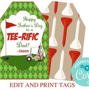 Golfing Father's Day Tags Printable, Editable Happy Fathers Day Gift ...
