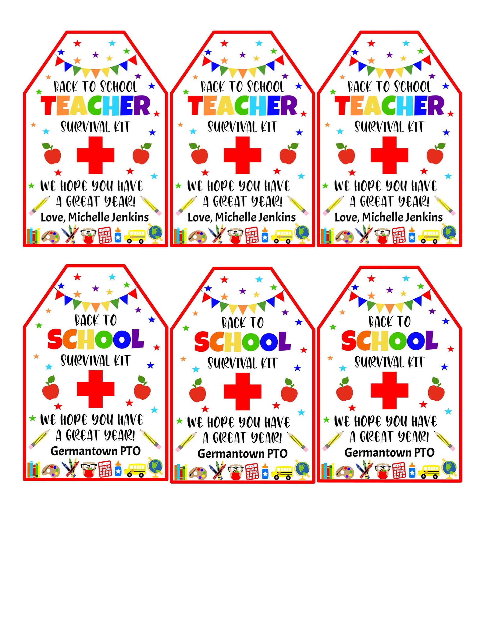 Teacher Survival Kit Gift Tags, Back to School Favor Tags, First Day of ...