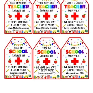Teacher Survival Kit Gift Tags, Back to School Favor Tags, First Day of ...