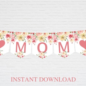 Mothers Day Printable Banner, Digital Floral Happy Mother's Day Decor ...
