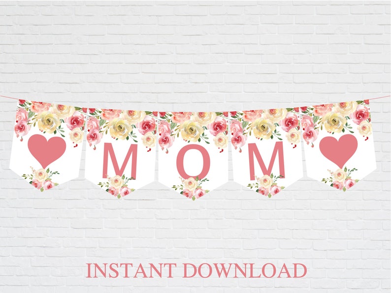 Mothers Day Printable Banner, Digital Floral Happy Mother's Day Decor ...