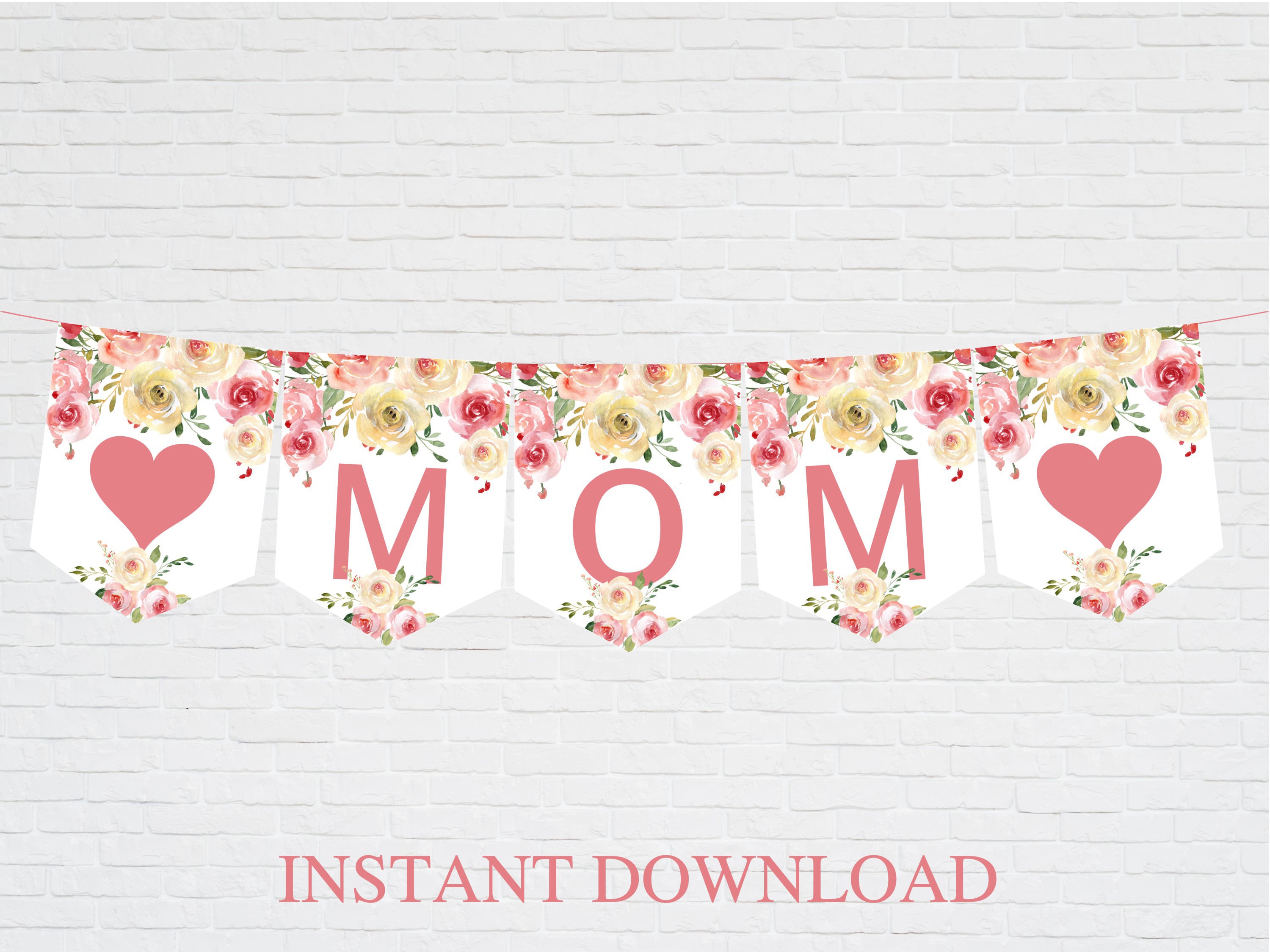 Mothers Day Printable Banner Digital Floral Happy - Etsy UK