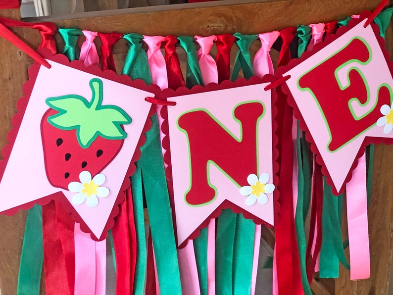 Strawberry First Birthday Banner Girl High Chair Banner One - Etsy