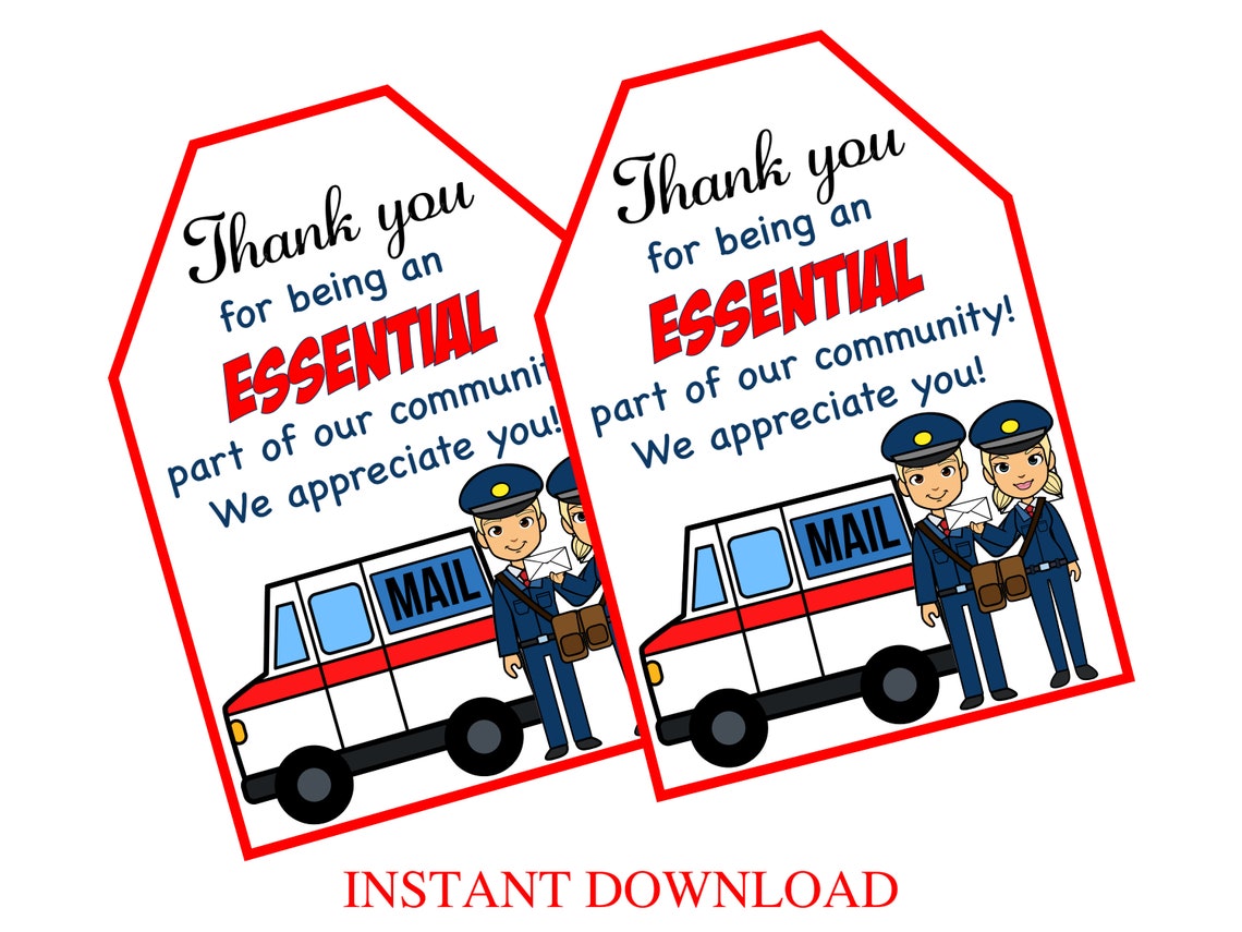 Postman Thank You Tags Printable Postman Appreciation Tags - Etsy