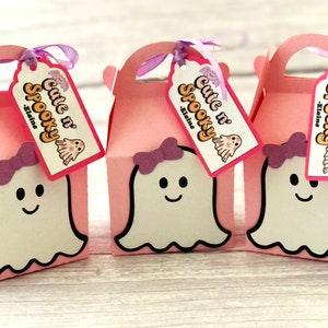 Pink Halloween Treat Bags, Cute Ghost Halloween Favor Boxes, Treat ...