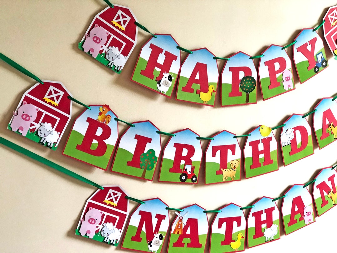 Farm Birthday Banner, Happy Birthday Barnyard Banner, First Birthday ...